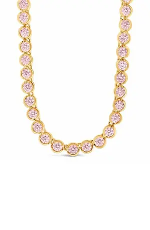 Sterling Forever Sterling Forever Bezel Set Cubic Zirconia Tennis Necklace Gold/pink