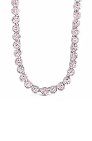 Sterling Forever Sterling Forever Bezel Set Cubic Zirconia Tennis Necklace Silver/pink