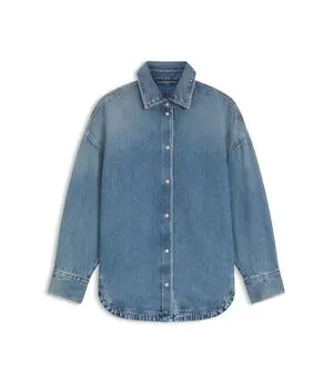 BOSS Oversize-fit Shirt In Vintage Rigid Denim - Light Blue