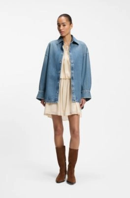 BOSS Oversize-fit Shirt In Vintage Rigid Denim