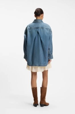 BOSS Oversize-fit Shirt In Vintage Rigid Denim