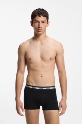 Hugo Three-pack Of Stretch-cotton Trunks With Logo Waistbands