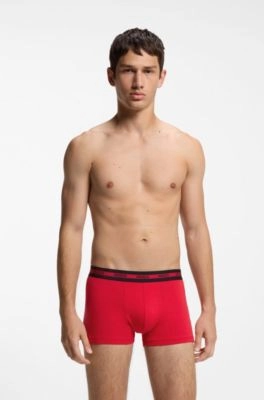 Hugo Three-pack Of Stretch-cotton Trunks With Logo Waistbands