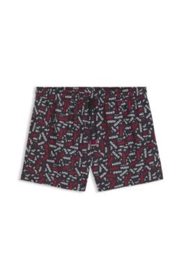 Hugo Drawstring Swim Shorts With All-over Logo Print