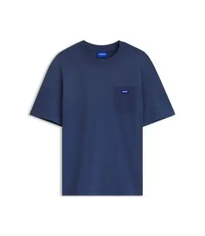 Hugo Regular-fit T-shirt In Washed Cotton With Logo Badge - Dark Blue
