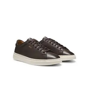 BOSS Cupsole Sneakers In Smooth Leather With Gold-tone Logo