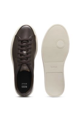 BOSS Cupsole Sneakers In Smooth Leather With Gold-tone Logo