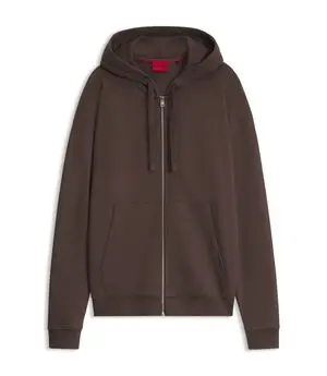 Hugo Cotton-terry Zip-up Hoodie With Logo Print - Brown