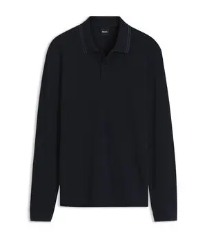 BOSS Waffle-textured Polo Shirt In Stretch Cotton - Dark Blue