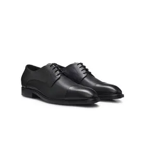 BOSS Italian-made Derby Shoes In Grained Leather - Black