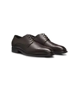 BOSS Grained Leather Derby Shoes - Dark Brown