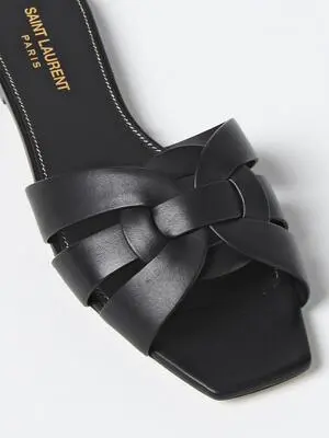 Saint Laurent Braided Leather Heeled Sandals - Black