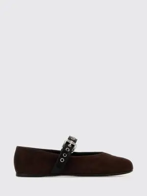 Miu Miu Suede Ballet Flats With Buckled Strap - Brown