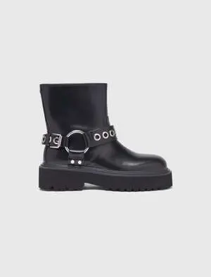 Maje Leather Biker Boots - Black