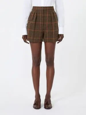 Max Mara Glen Plaid Jersey Tailored Shorts - Tobacco
