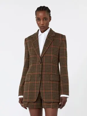Max Mara Single-breasted Glen Plaid Jersey Blazer