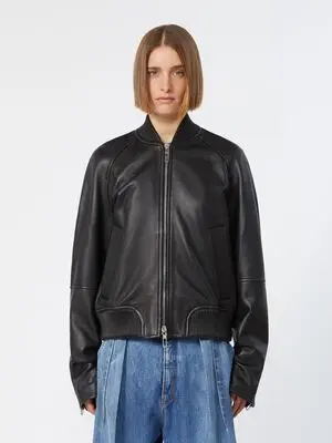 Max Mara Nappa Leather Bomber Jacket