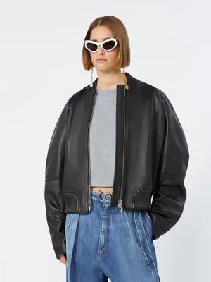 Max Mara Nappa Leather Bomber Jacket