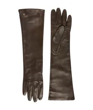 Max Mara Long Nappa Leather Gloves With Monogram Detail - Dark Brown