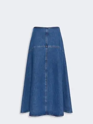 Max Mara Flared Denim Skirt With Contrast Stitching - Navy