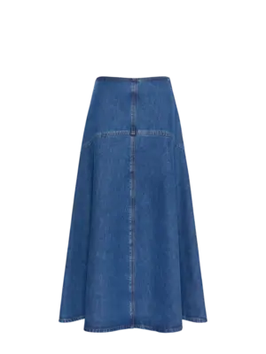 Max Mara Flared Denim Skirt With Contrast Stitching - Navy