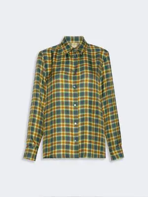 Max Mara Checked Silk Twill Shirt - Green