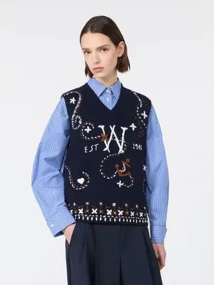 Max Mara Wool Yarn Gilet With Embroidery