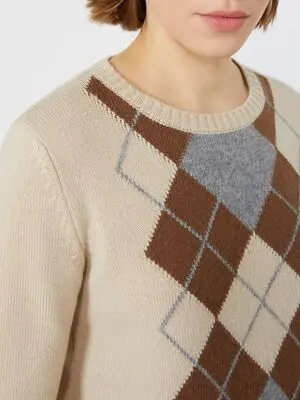 Max Mara Argyle Wool And Cashmere Sweater - Ecru