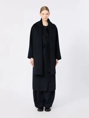 Max Mara Double Wool And Cashmere Robe Coat - Midnightblue