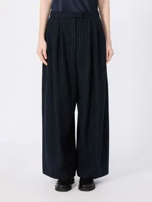 Max Mara Chalk-stripe Wool Pleated Wide-leg Trousers - Midnightblue