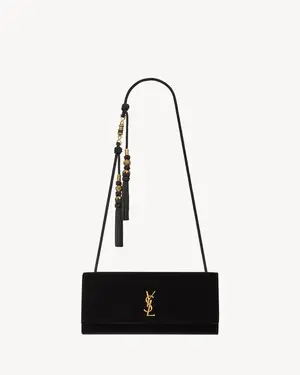 Saint Laurent Kate Clutch On Chain In Suede - Black