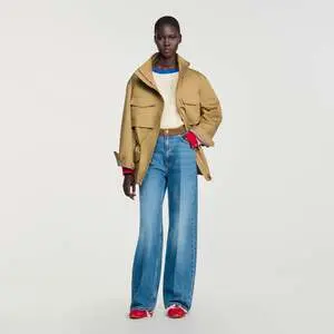 Sandro Straight Jeans With Leather Belt - Blue Jean