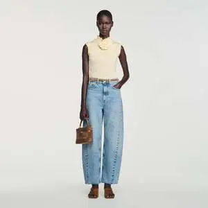 Sandro Smocked Sleeveless T-shirt With Floral Embellishment