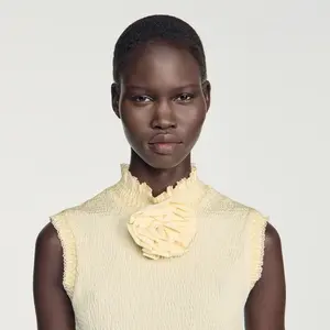 Sandro Smocked Sleeveless T-shirt With Floral Embellishment