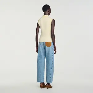 Sandro Smocked Sleeveless T-shirt With Floral Embellishment