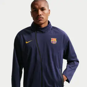 Nike Fc Barcelona Strike Shield Soccer Hooded Rain Jacket - Blue