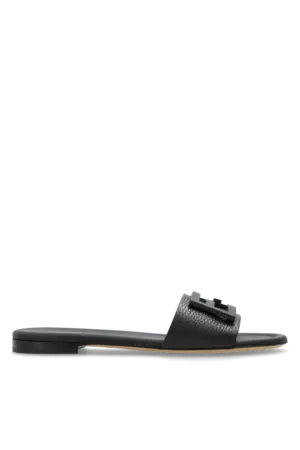 Fendi Leather Slides - Black