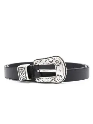 GOLDEN GOOSE Belt With Engraved Buckle - Black