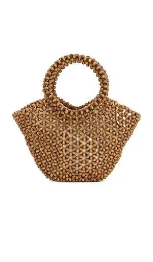 8 Other Reasons Wood Bead Tote Rounded Top Handle Bag - Tan