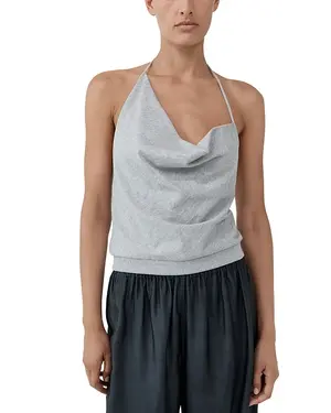ST. AGNI Cotton Jersey Halter Top - Light Grey