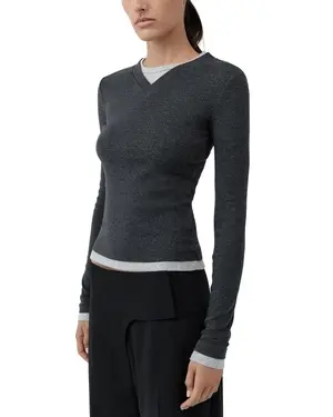 ST. AGNI Cotton V Neck Long Sleeve Top
