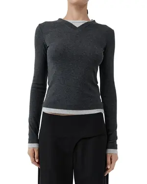 ST. AGNI Cotton V Neck Long Sleeve Top