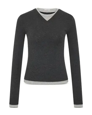 ST. AGNI Cotton V Neck Long Sleeve Top