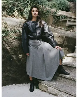 ST. AGNI Leather Button Front Cocoon Jacket