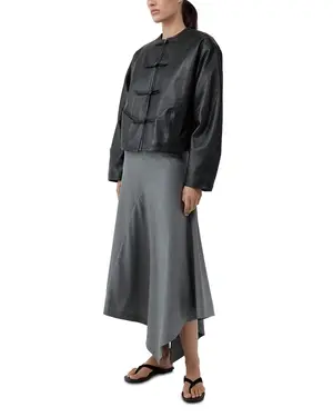 ST. AGNI Leather Button Front Cocoon Jacket