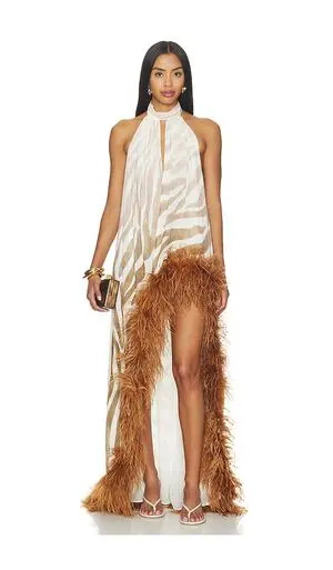 BRONX BANCO Madeline Zebra Halterneck Gown In Multi