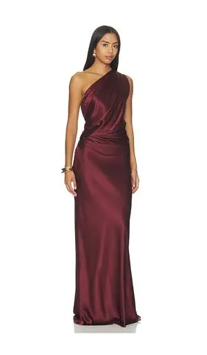 THE SEI Draped One Shoulder Gown In Burgundy