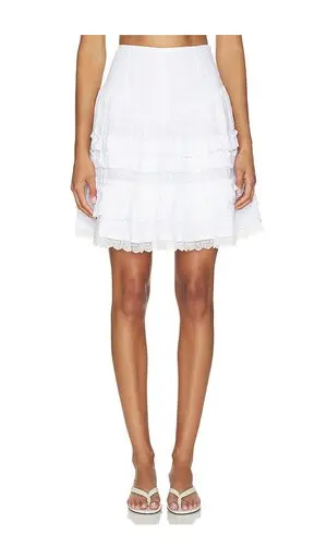 GANNI Broderie Anglaise Mini Tiered Frill Skirt In White - Bright White
