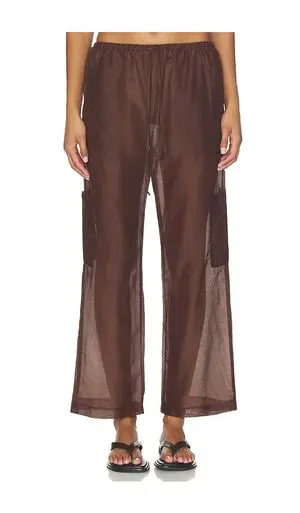 Donni. The Silk Cotton Sheer Cargo Pant In Brown - Walnut