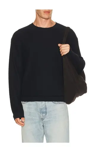 FRAME Textured Crewneck Sweater In Blue - Dark Navy